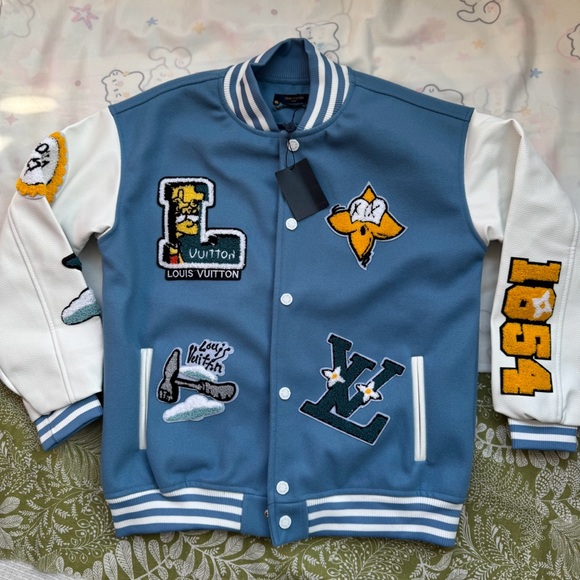 Louis Vuitton | Jackets & Coats | Louis Vuitton Lv Logo Patch Blue ...